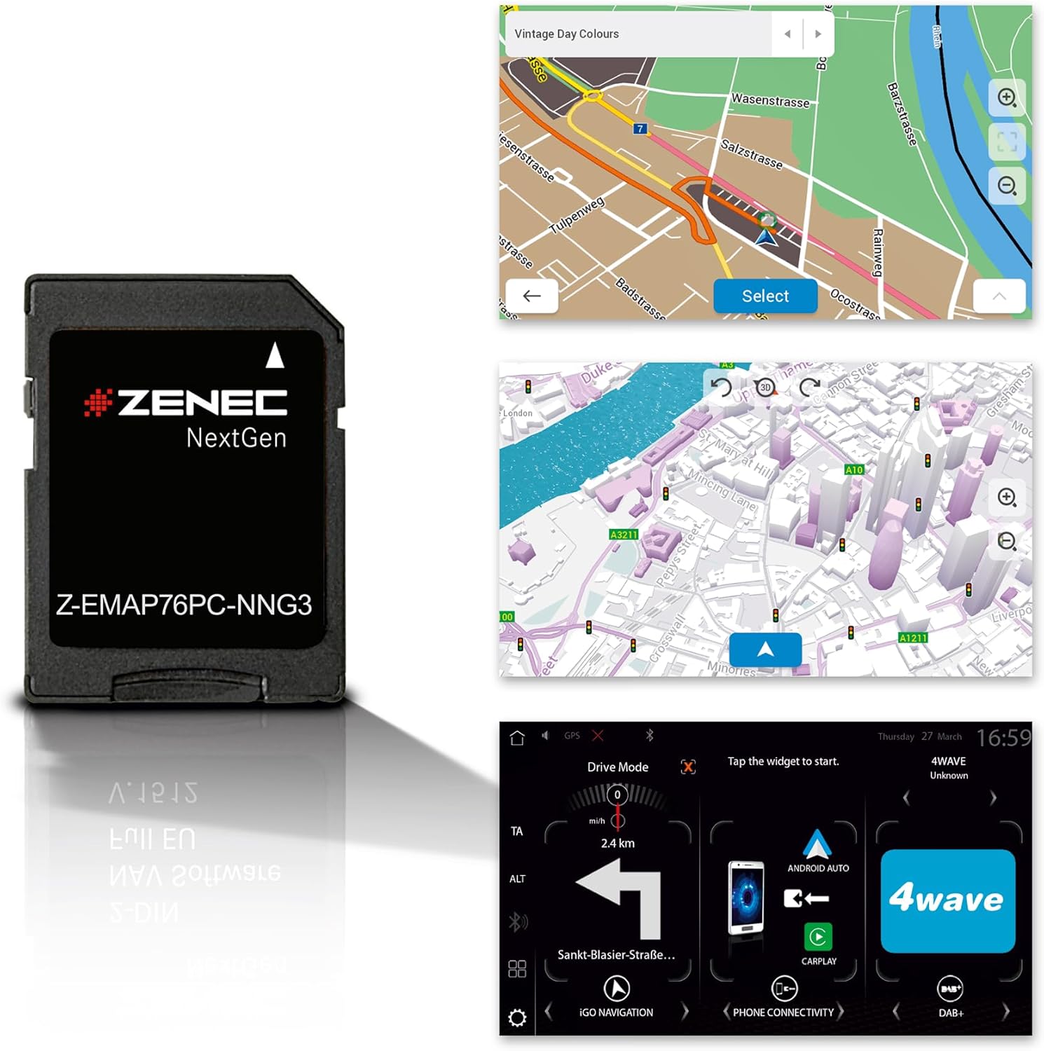 Zenec Z-EMAP76PC-NNG3 Z-x76 Prime 64 GB SD-Karte EU-Karte für PKW Optionales Navigationspaket ...